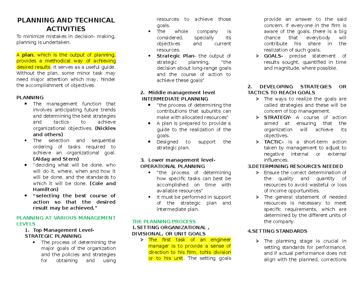 Engineering Management Midterm: Planning and Technical Activities ...
