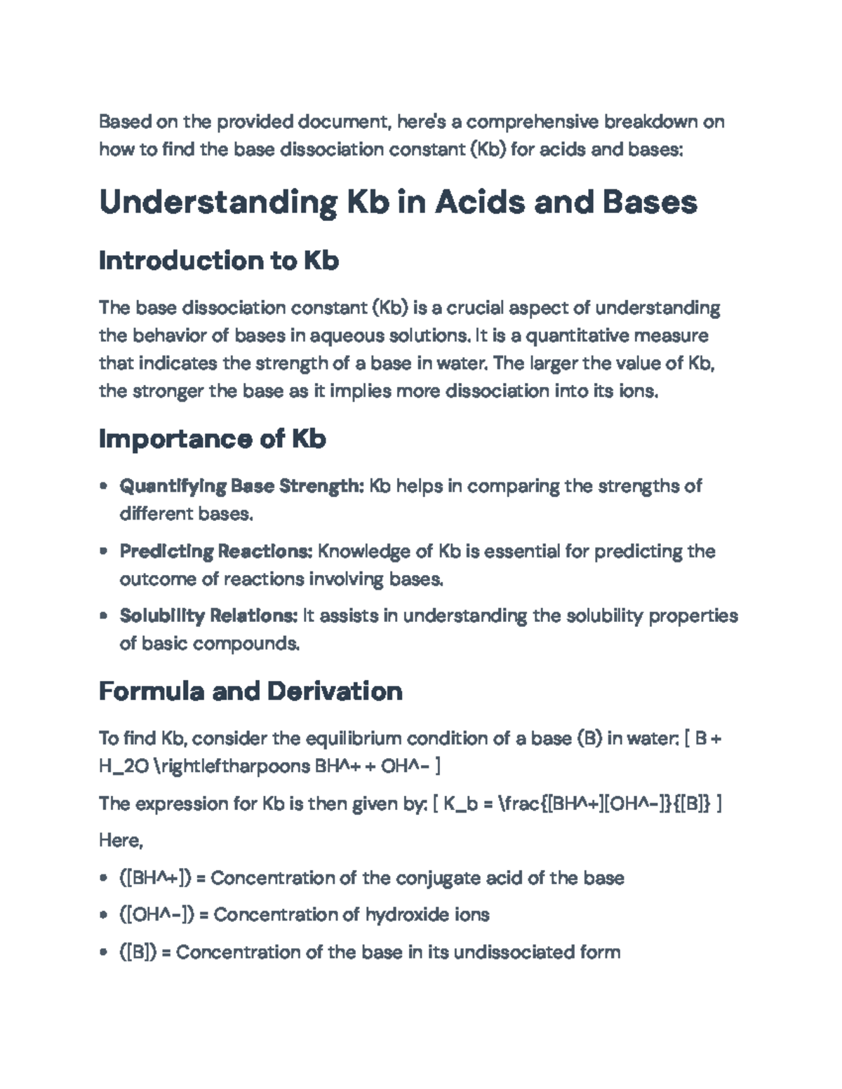 Understanding Kb: Calculation & Applications in Chemistry - Based on ...