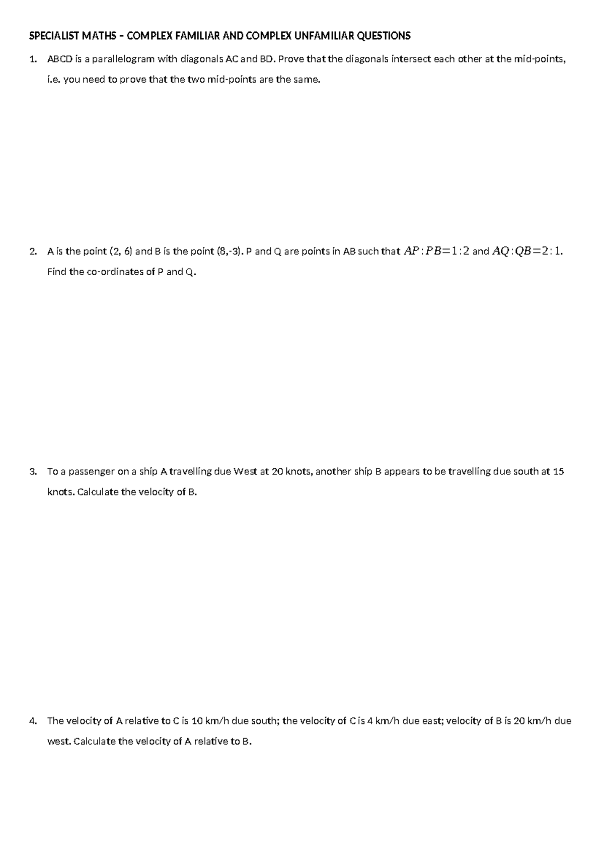 SPECIALIST MATHS: COMPLEX VECTOR QUESTIONS & PROOFS (MATH101) - Studocu
