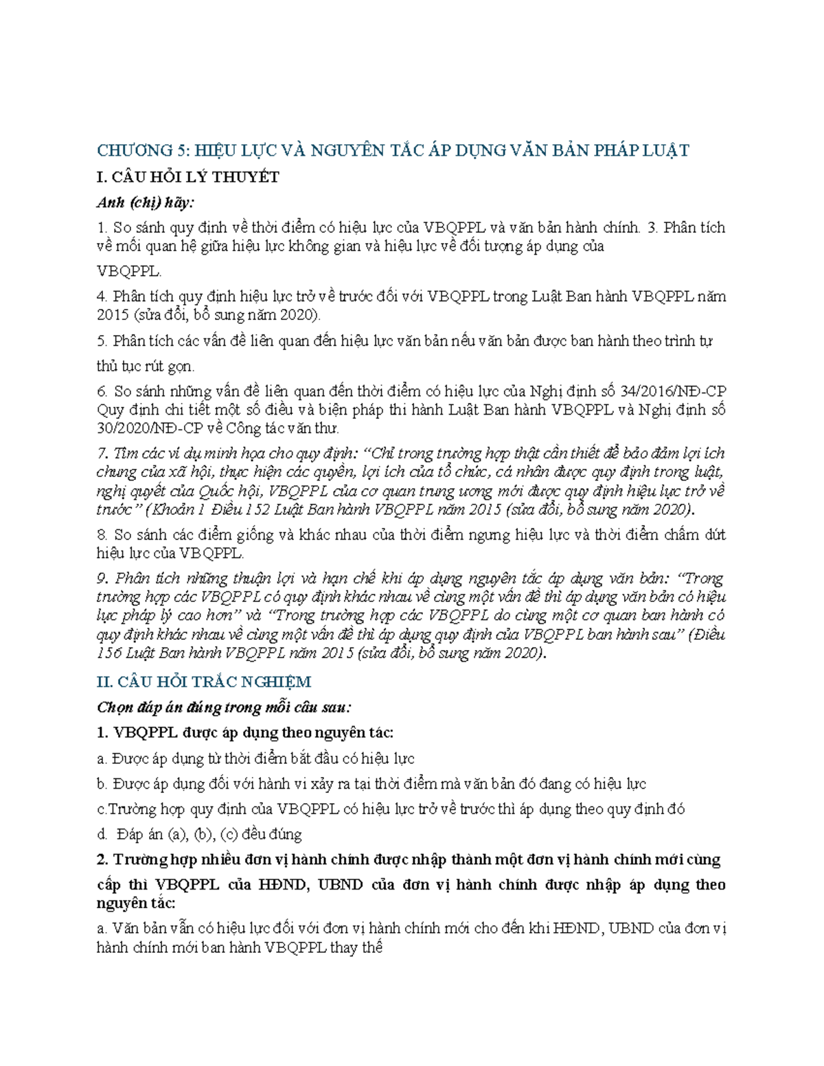 Thảo luận về hiệu lực và nguyên tắc áp dụng VBQPPL - Môn Knstvb - Studocu