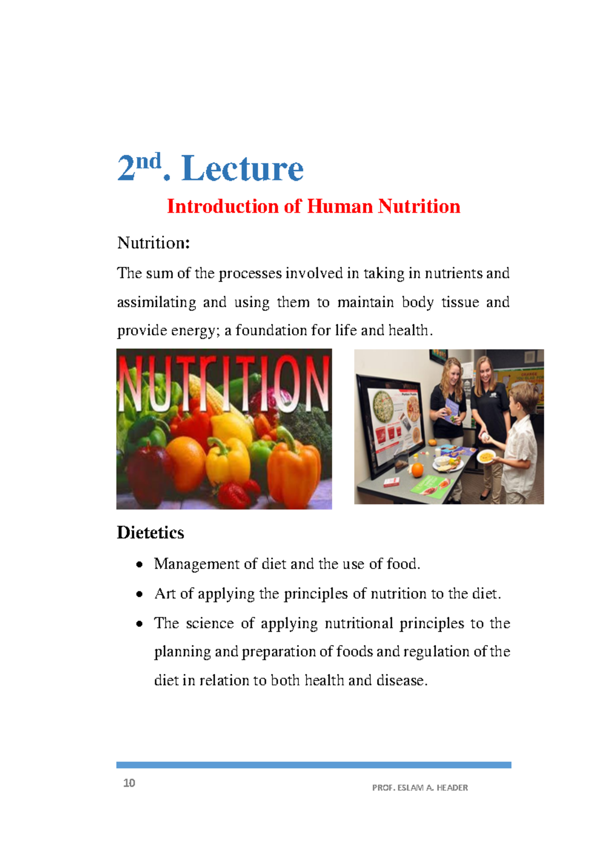 Introduction of Human Nutrition - 2 nd. Lecture Introduction of Human ...