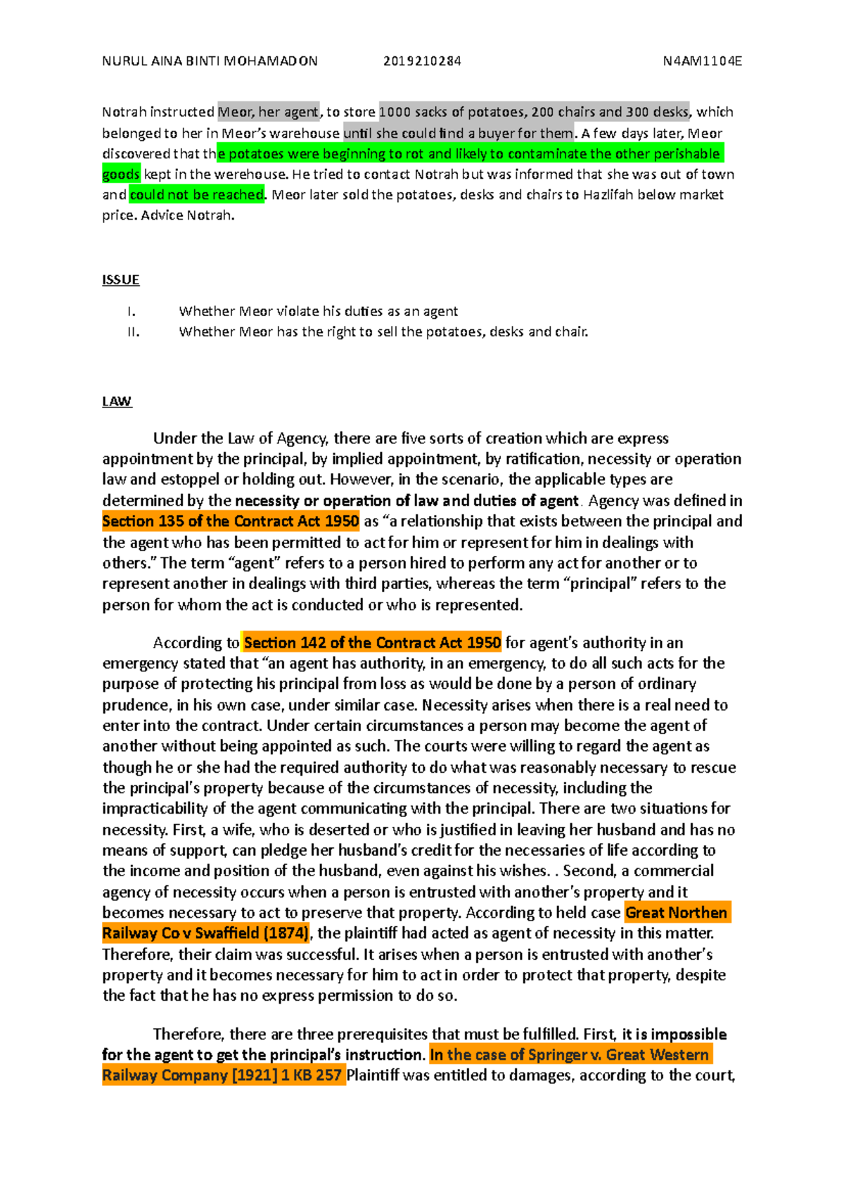 LAW299 ILAC TUTORIAL - NURUL AINA BINTI MOHAMADON 2019210284 N4AM1104E ...