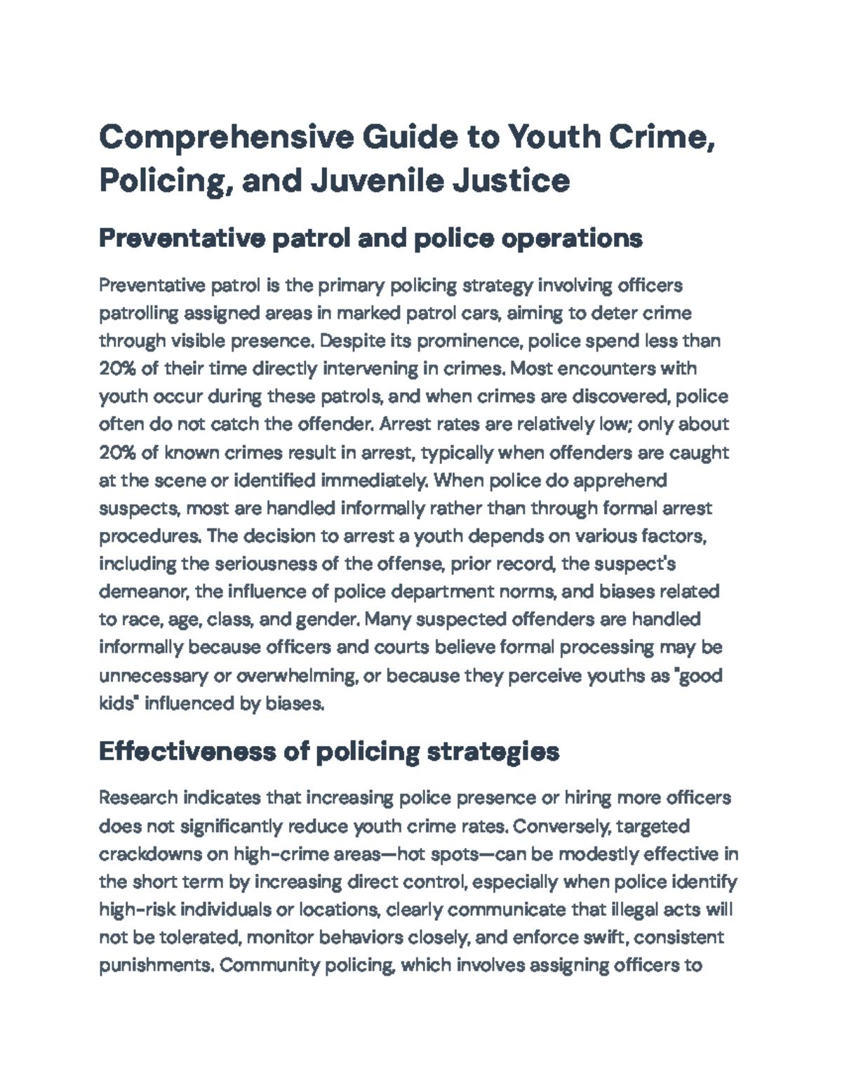 Comprehensive Overview of Youth Crime, Policing & Juvenile Justice ...