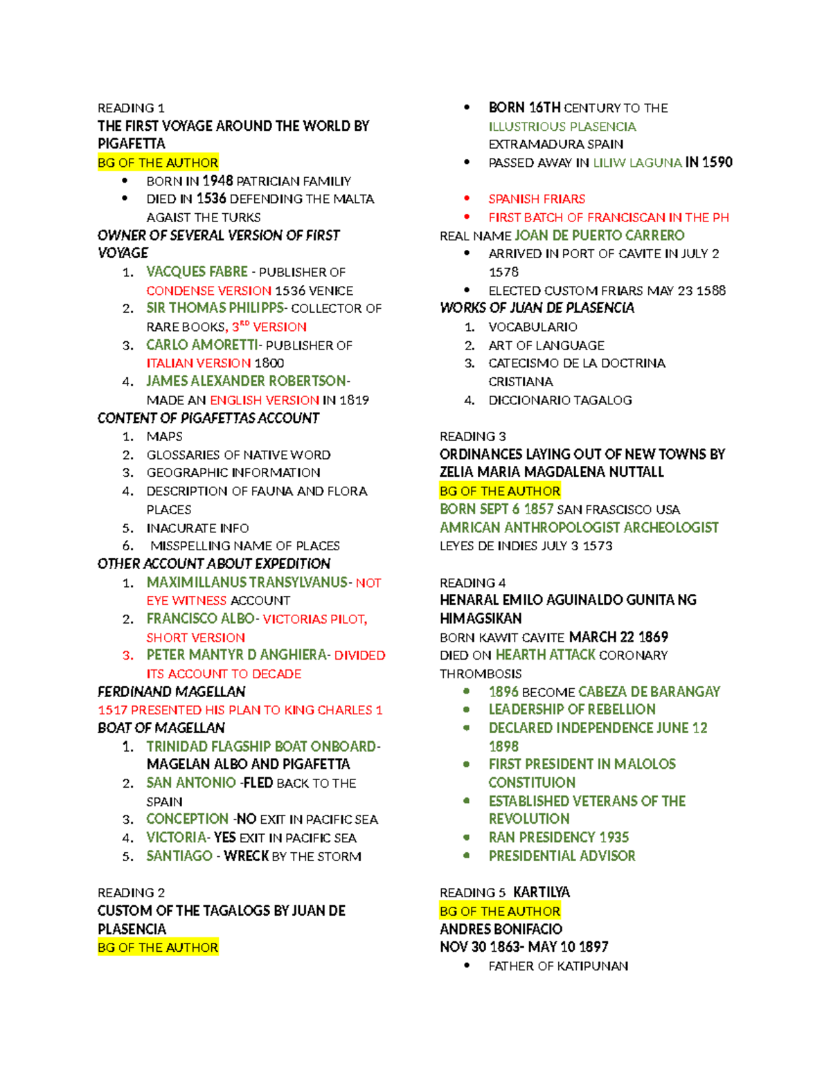 Reading 1: Notes on Pigafetta's First Voyage Around the World - Studocu