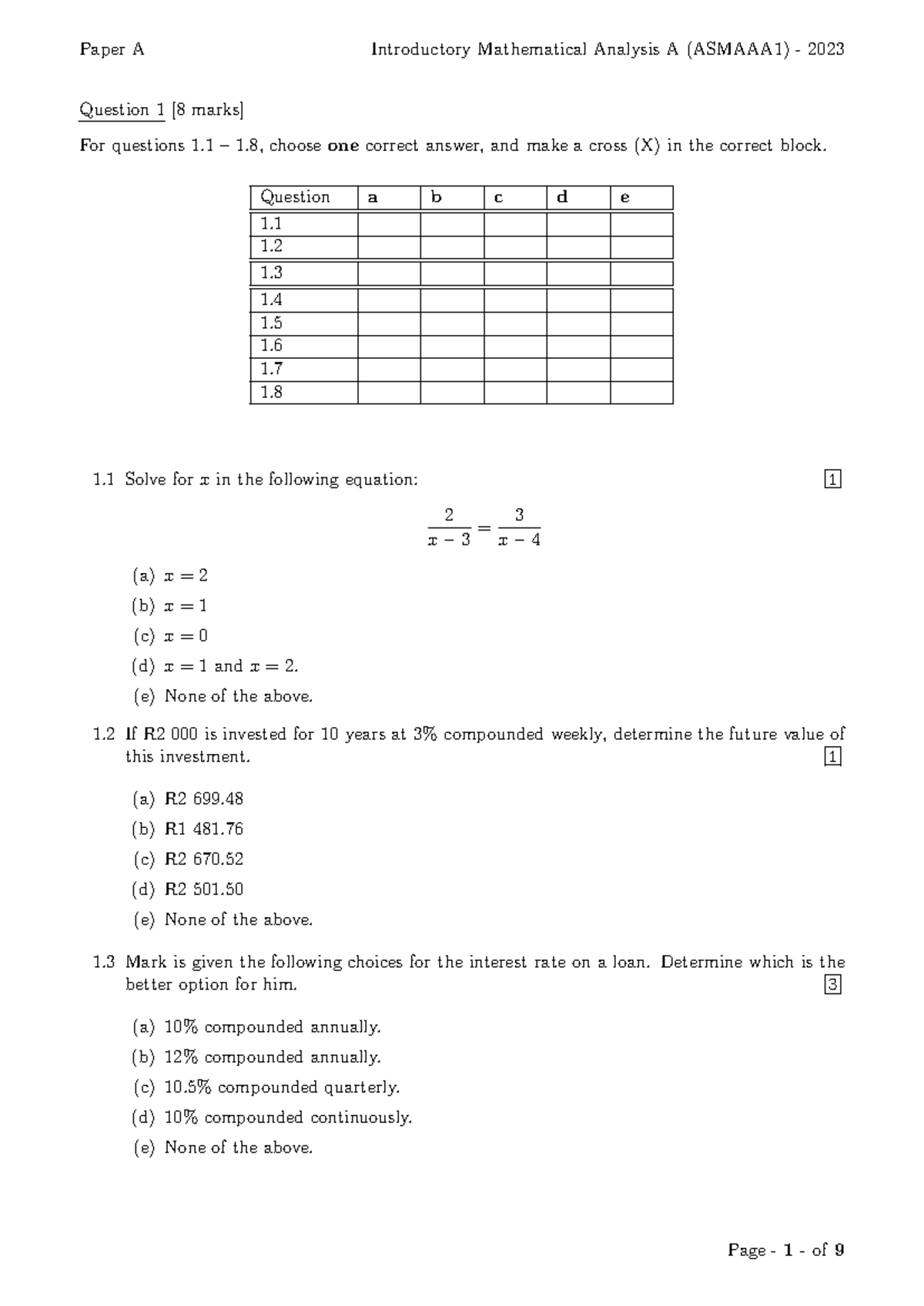 Paper A: Introductory Mathematical Analysis A 2023 Exam Questions - Studocu