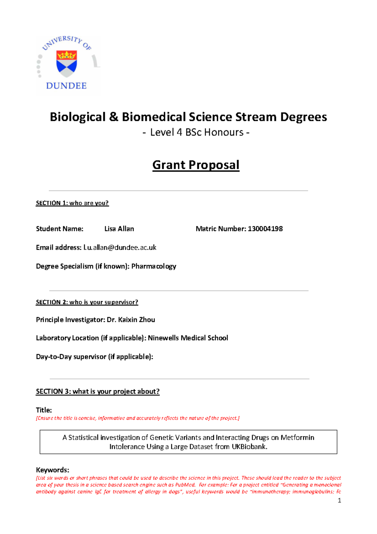 BMSC Level 4 Grant Proposal: Investigating Metformin Intolerance - Studocu