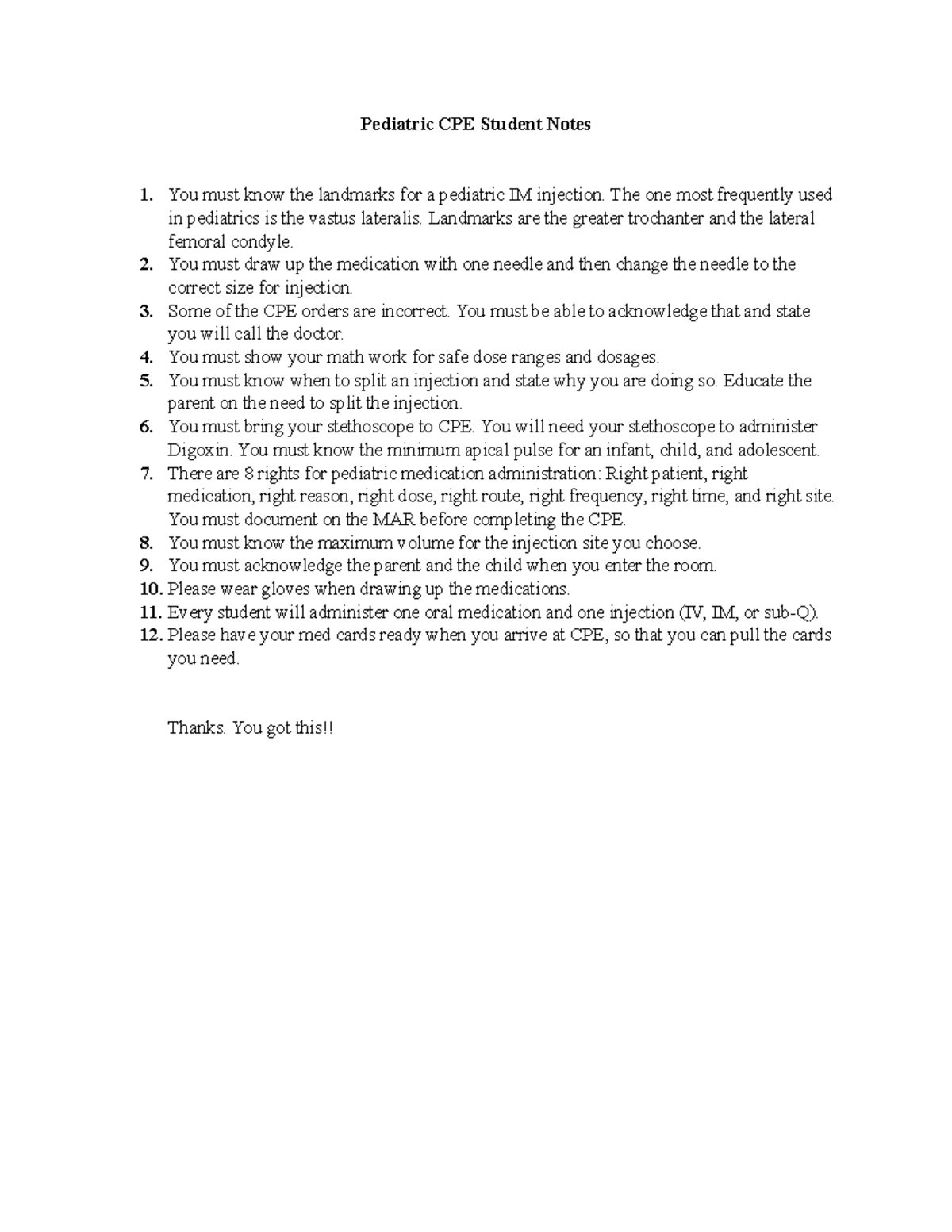Pediatric CPE Notes: Key Injection Techniques & Guidelines Fall 2025 ...