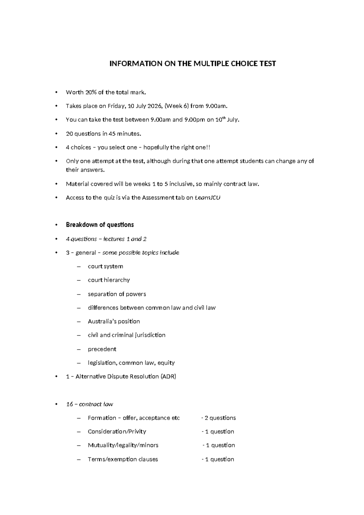 BU 1112 - MC Test Info: Format, Timing & Topics Covered - Studocu