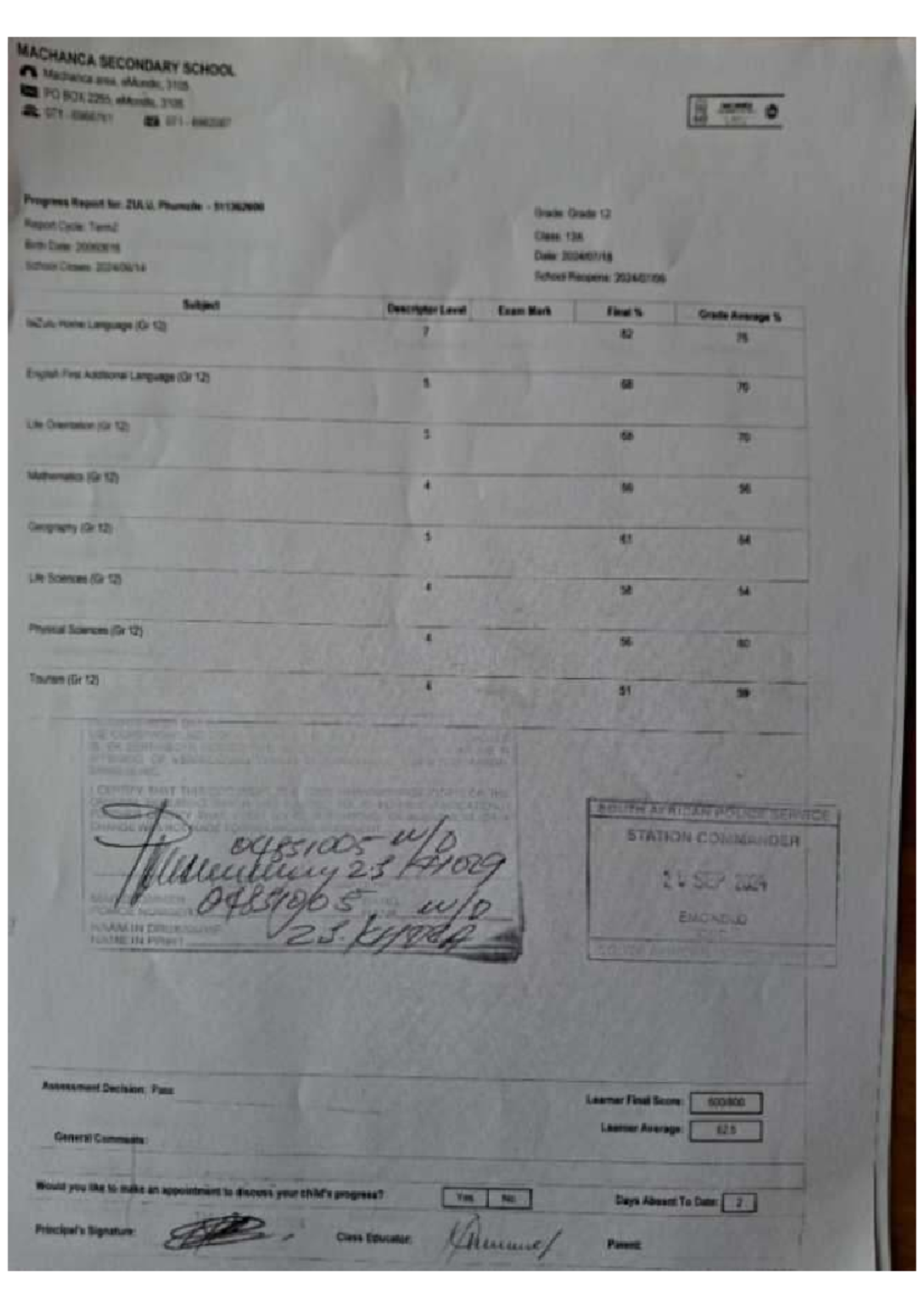 Machanca Secondary School Grade 12 Final Exam Report 2024 - Studocu