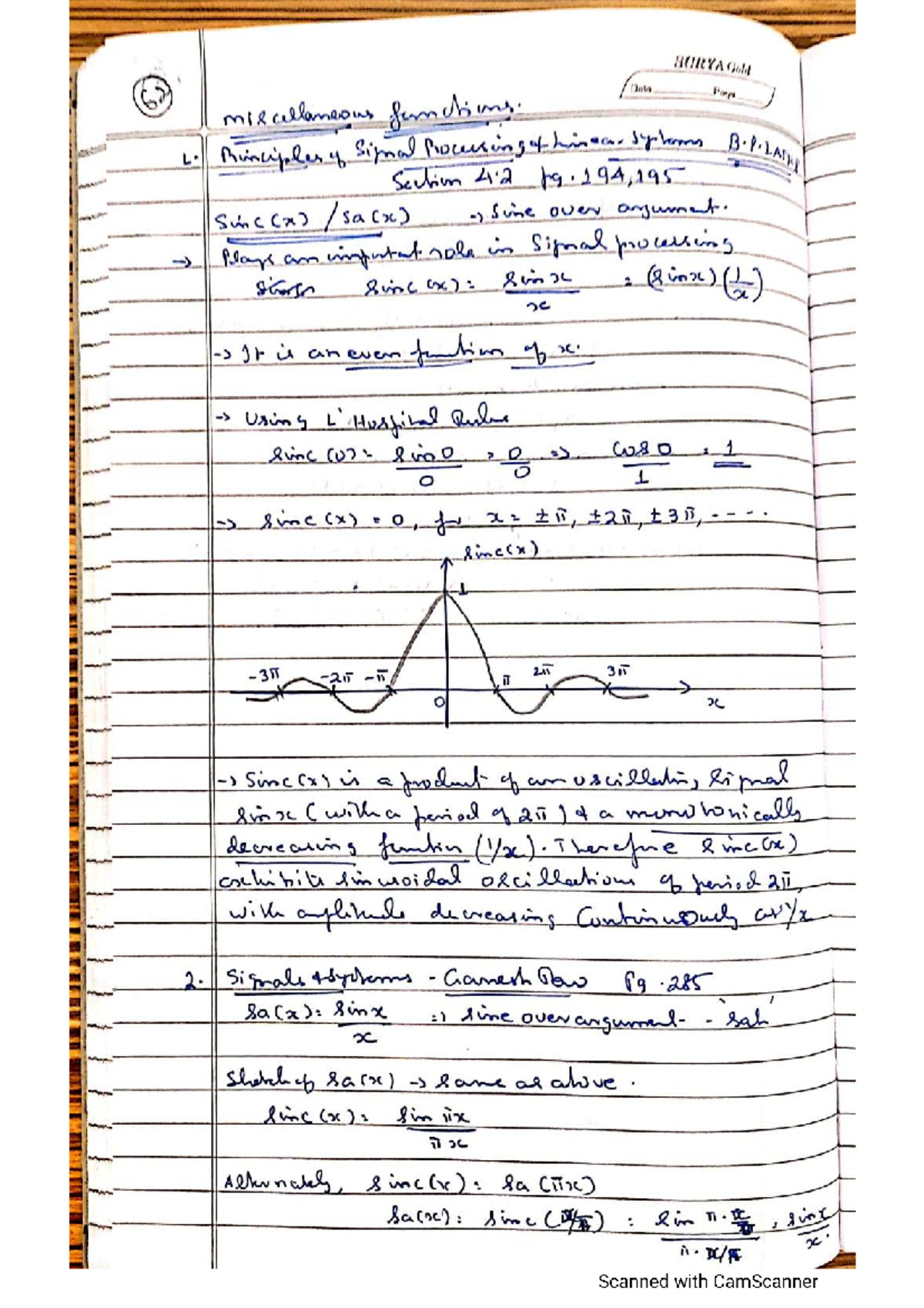 UE20EC203 Final Exam Notes on Sinc Functions in Signal Processing - Studocu