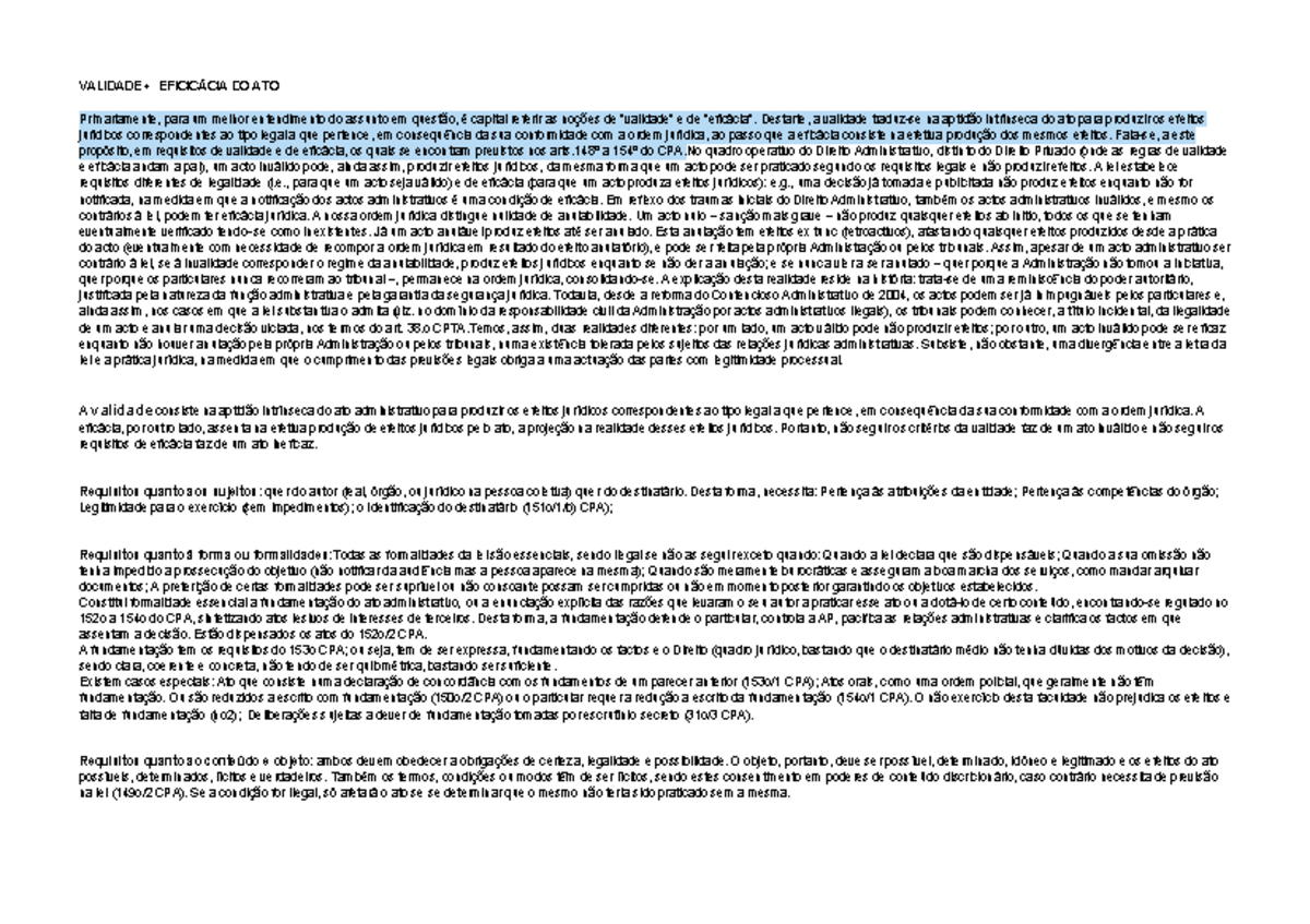VALIDADE E EFICÁCIA DOS ATOS ADMINISTRATIVOS - ADM II FI CÁ Bulas - Studocu