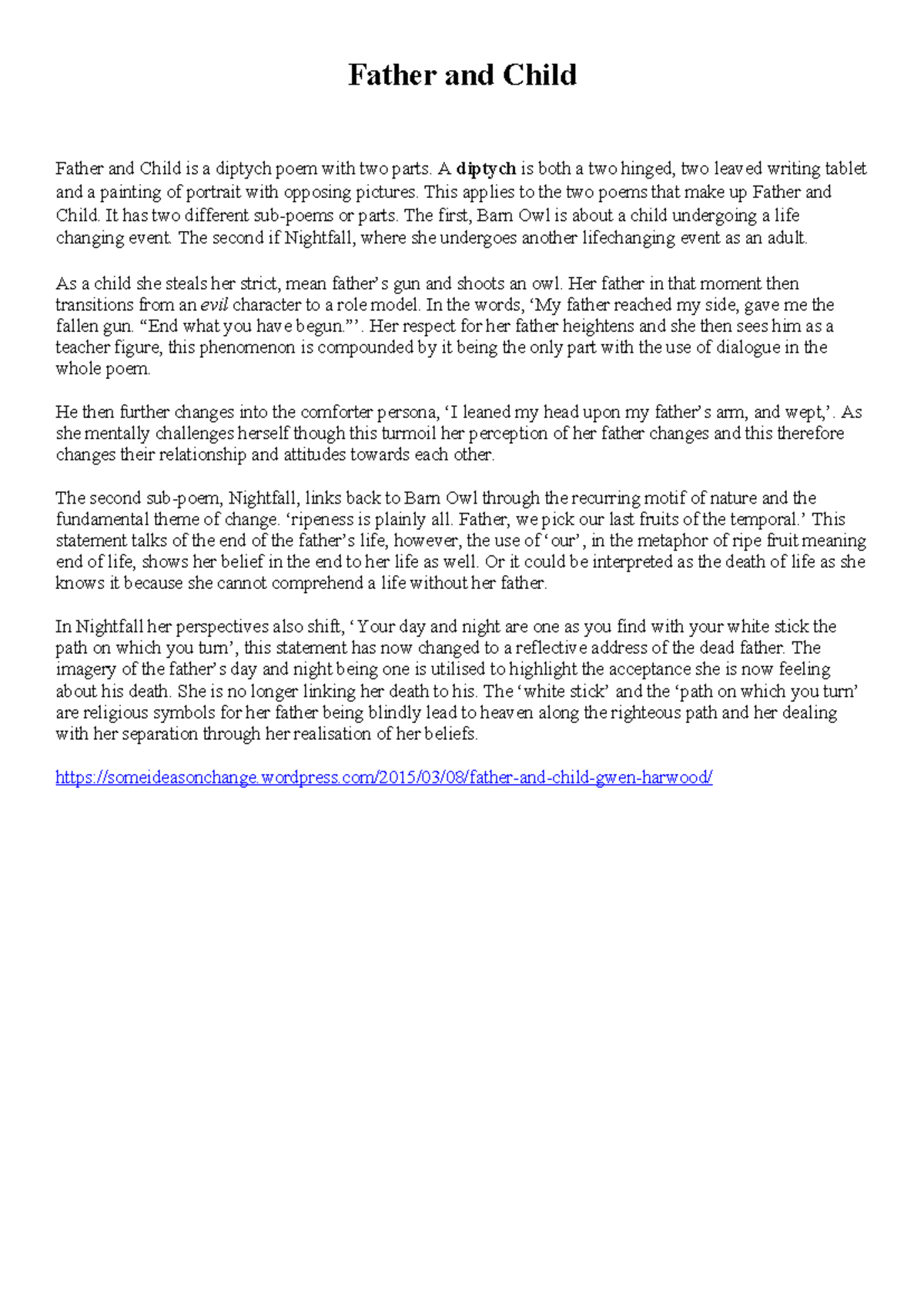 Father and Child: Analyzing Gwen Harwood's Diptych Poem - Studocu