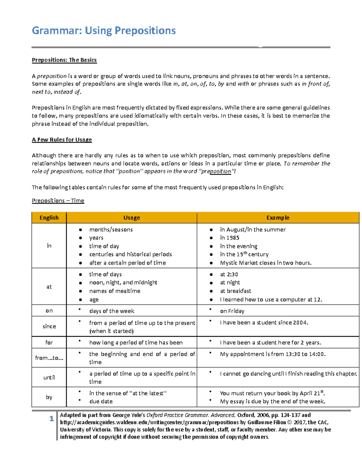Prepositions Theory - 1 Adapted in part from George Yule’s Oxford ...