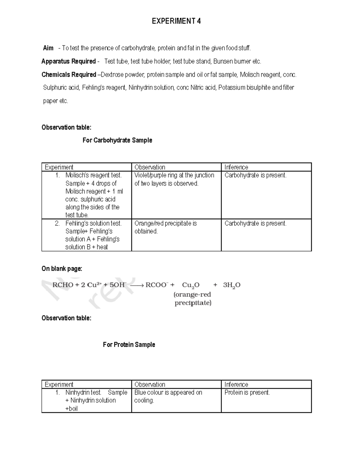 EXP 4 food sample analysis - EXPERIMENT 4 Aim - To test the presence of ...