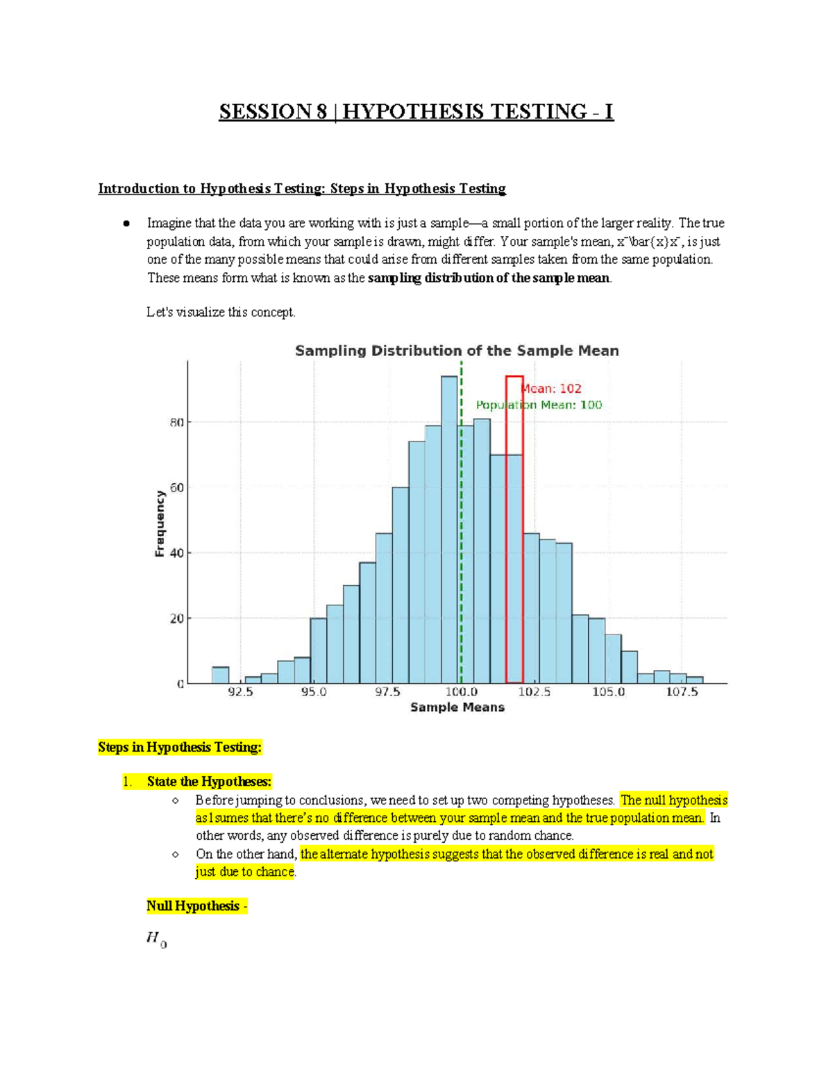 Session 8: Hypothesis Testing I - Understanding Key Concepts and Steps ...