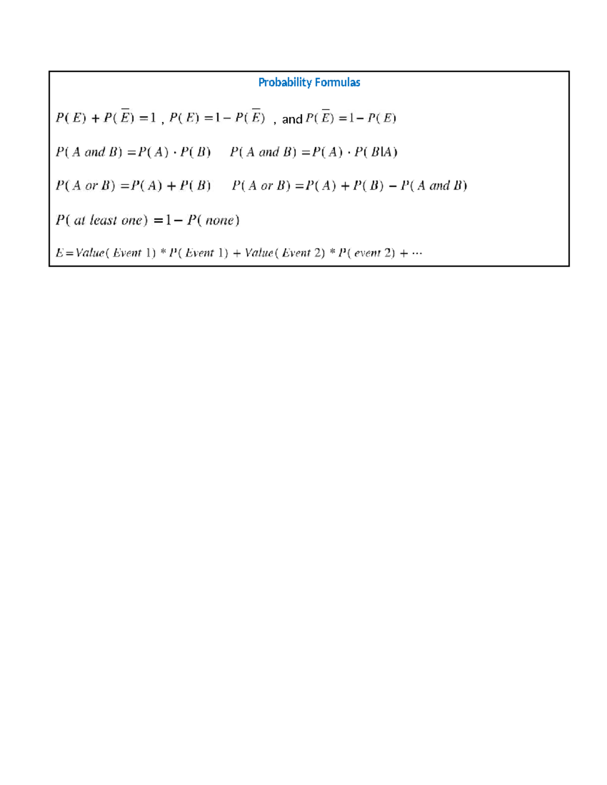 Probability Formulas and Applications for Stat Analysis - Studocu