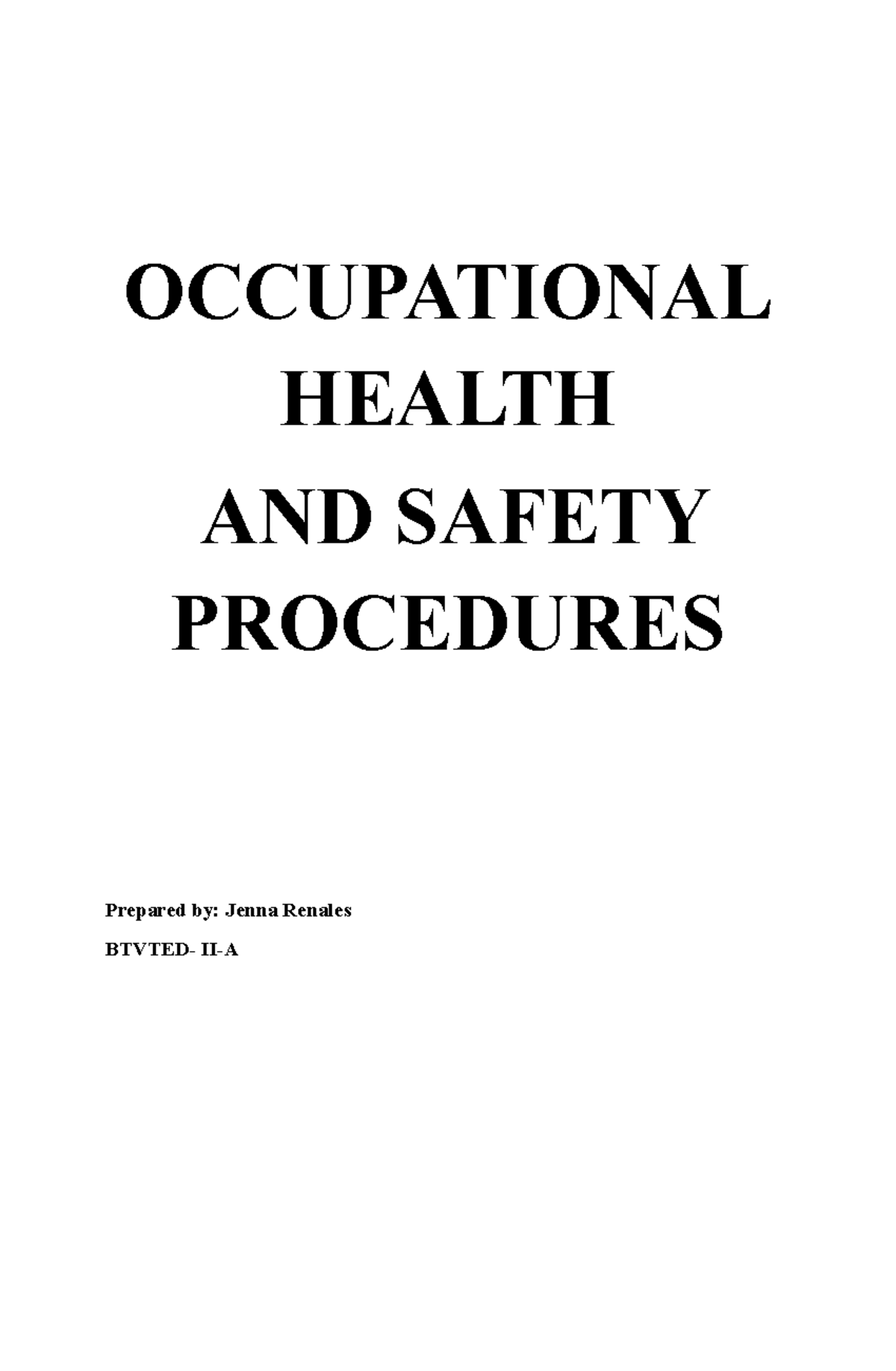 Occupational Health AND Safety Procedures - OCCUPATIONAL HEALTH AND ...