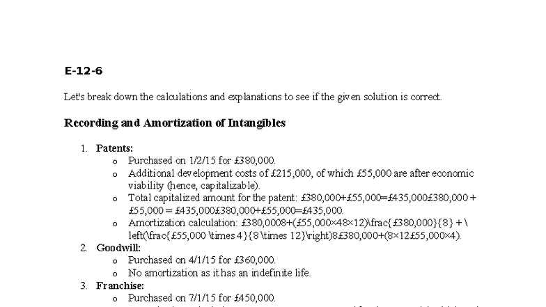 Chapter 12 Intangibles: Detailed Breakdown of Amortization & Journal ...