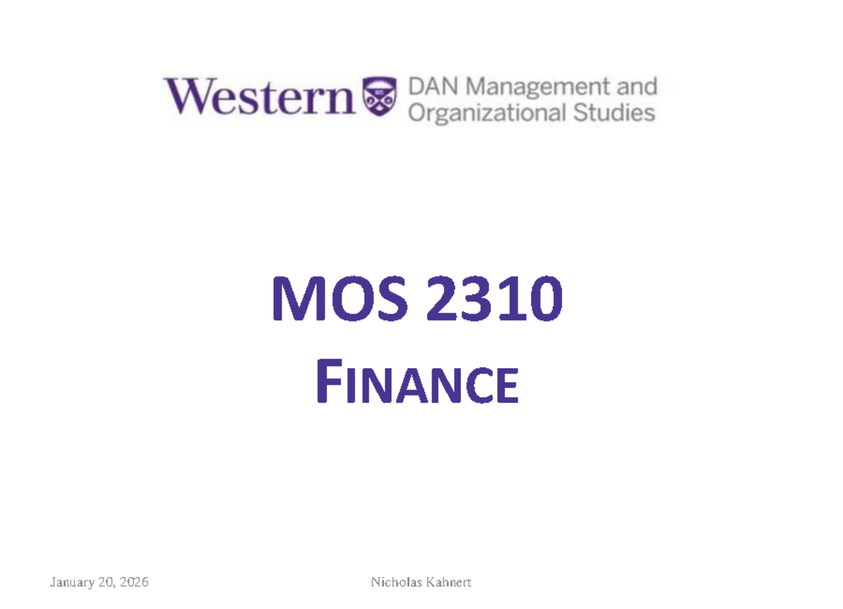 MOS 2310 FINANCE Lecture Notes: Chapter 3 & 4 Recap on Cash Flow and ...