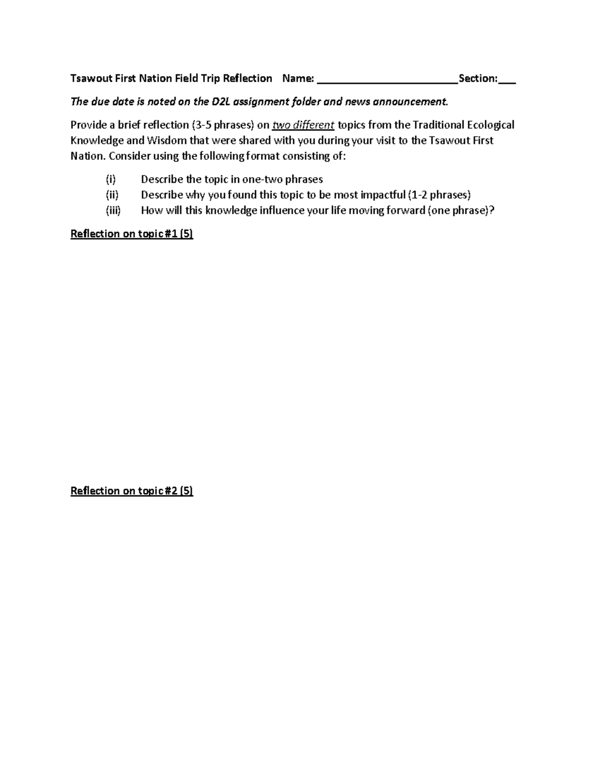 03 Tsawout First Nation Field Trip Reflection Biol 105 - Tsawout First ...