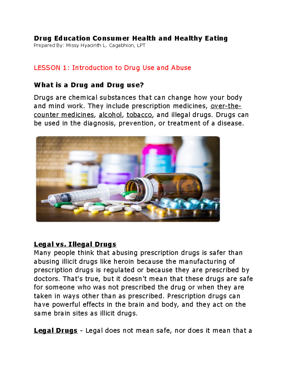 Drug Education Consumer Health and Healthy Eating Handouts - Drug ...