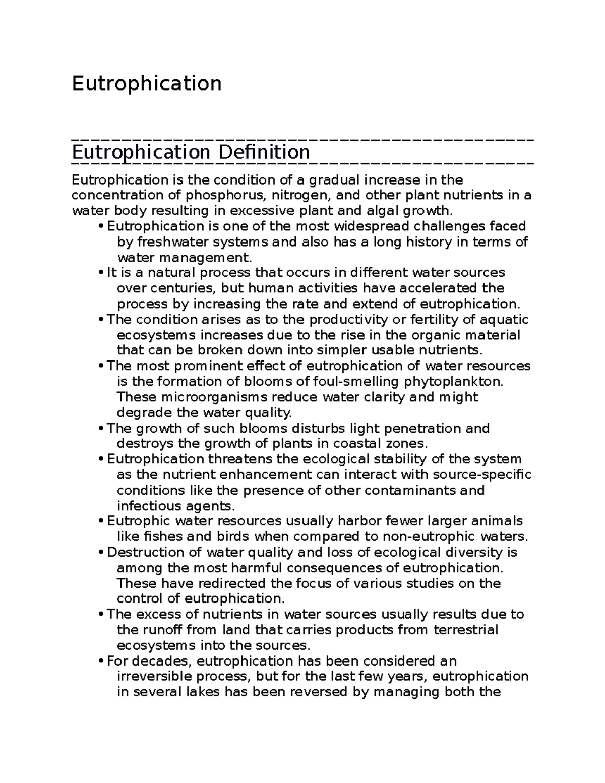 Eutrophication: Comprehensive Notes on Causes, Effects & Solutions ...