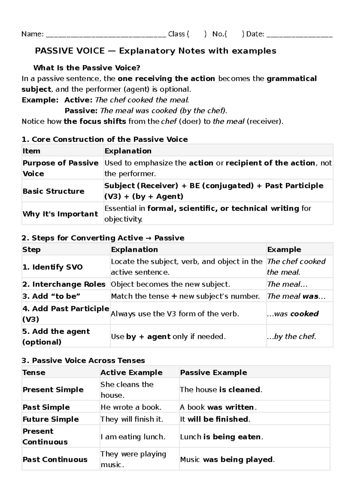 Passive Voice - Explanatory Notes and Examples (ENG101) - Studocu