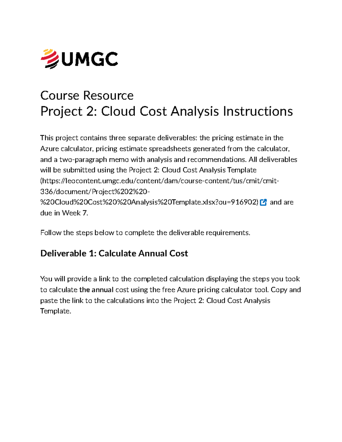 CMIT 336: Project 2 - Cloud Cost Analysis Instructions & Deliverables - Studocu