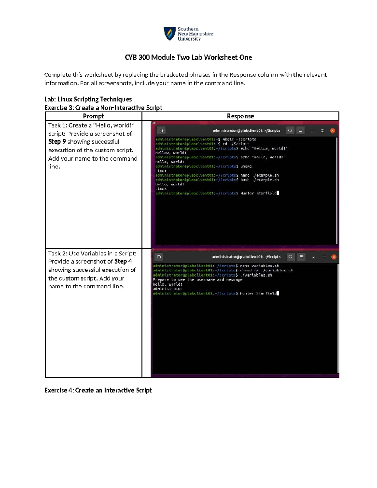 CYB 300 Module Two Lab Worksheet: Linux Scripting Techniques - Studocu
