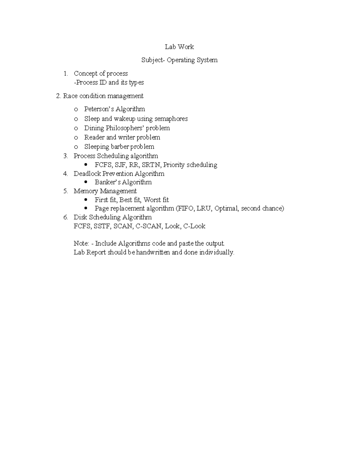 Lab Work - OS Concepts and Algorithms (ADAKSJKLXKLNZKLX) - Studocu