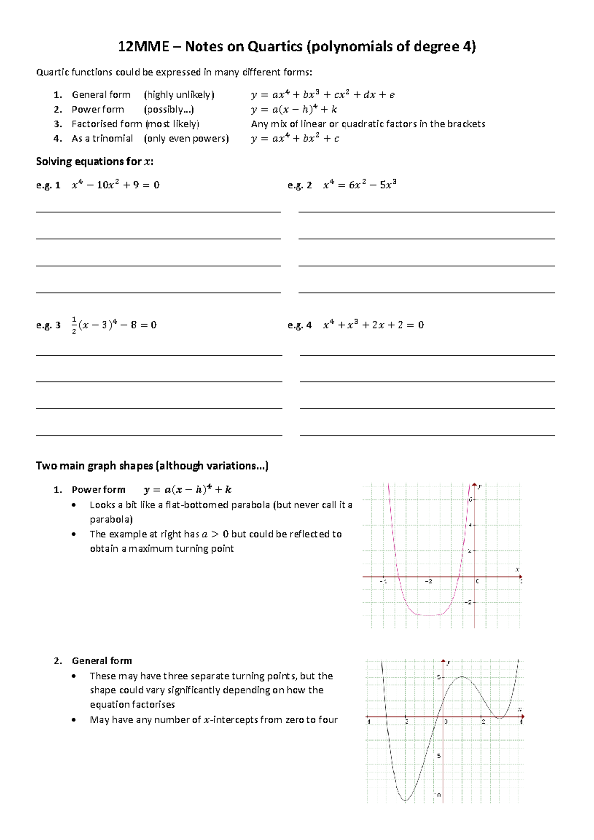12MME Notes on Quartics - 12MME – Notes on Quartics (polynomials of ...