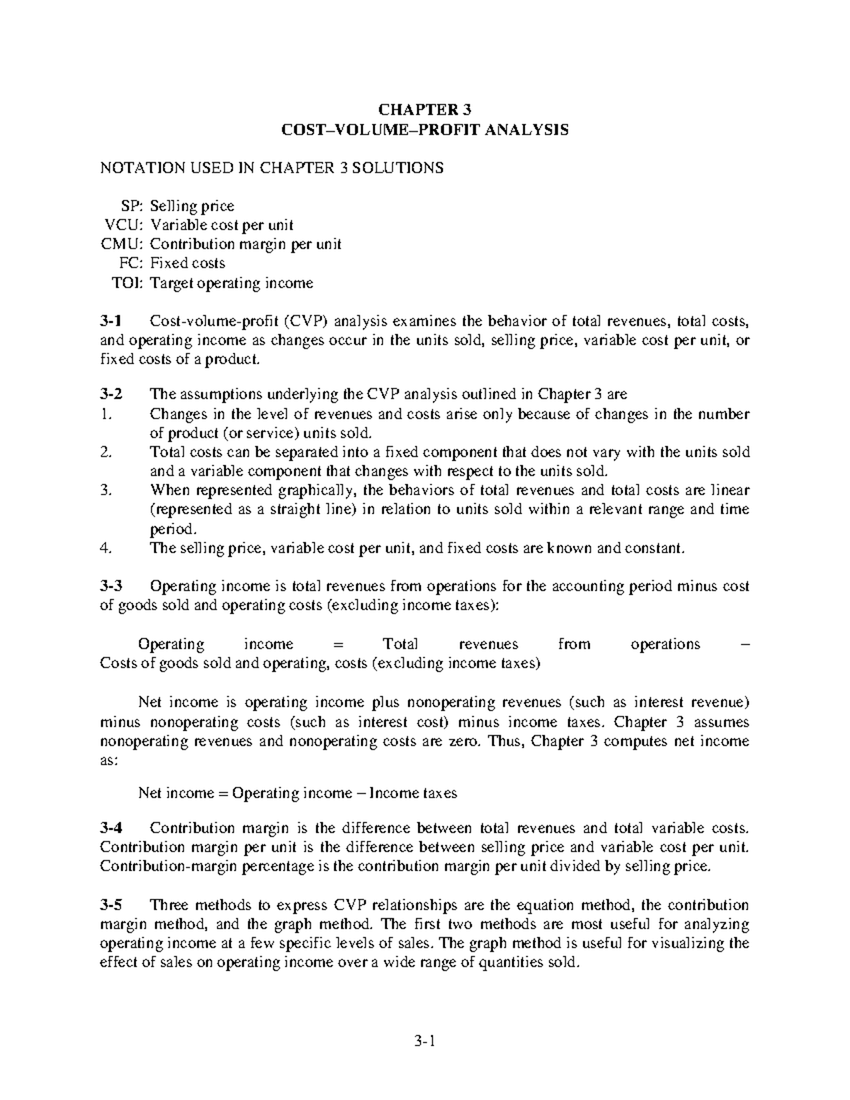 Solution Manual for Chapter 3: Cost-Volume-Profit Analysis - Studocu