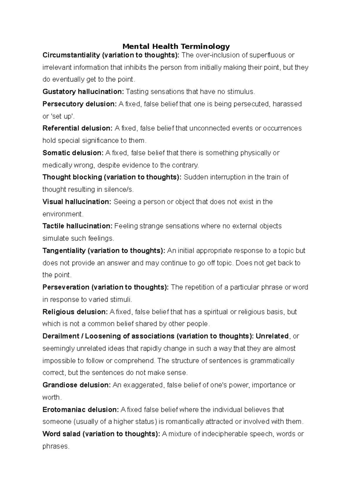 Mental Health Terminology Overview: Key Concepts & Definitions - Studocu