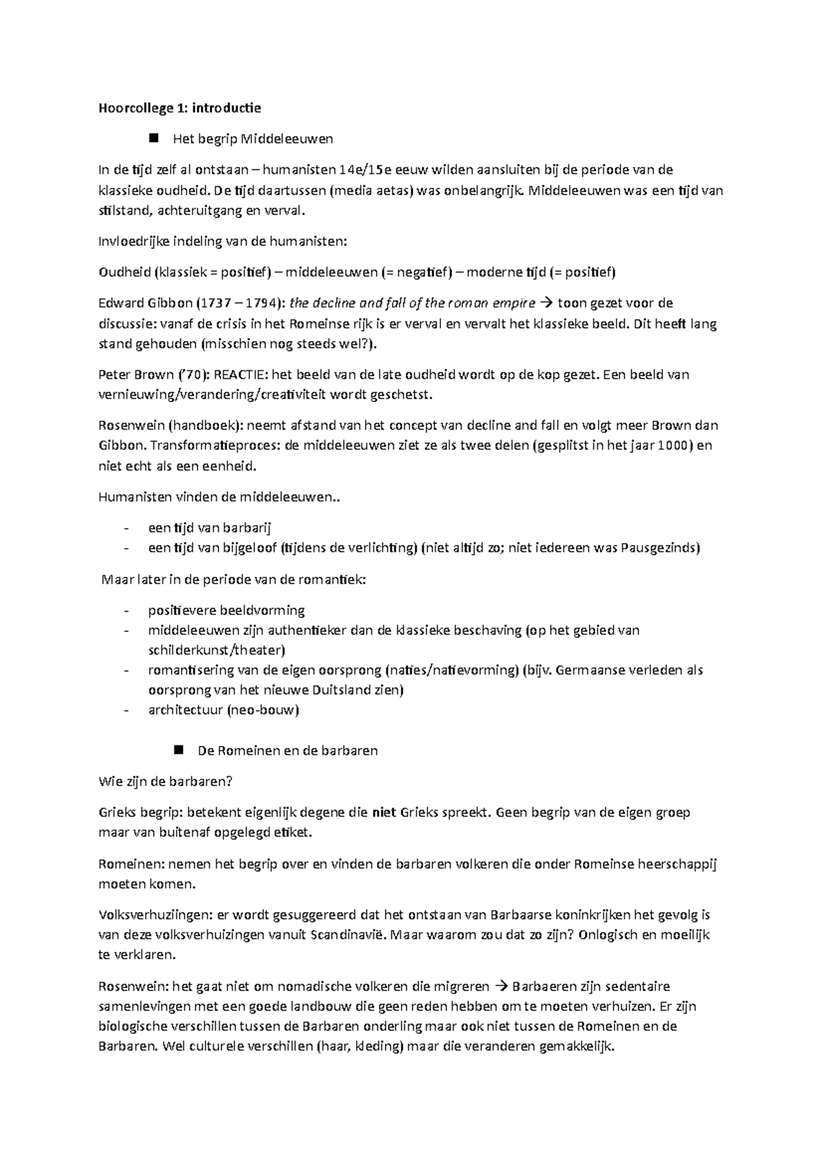 Middeleeuwen Hoorcolleges: Inleiding, Romeinen en Christendom Analysis ...