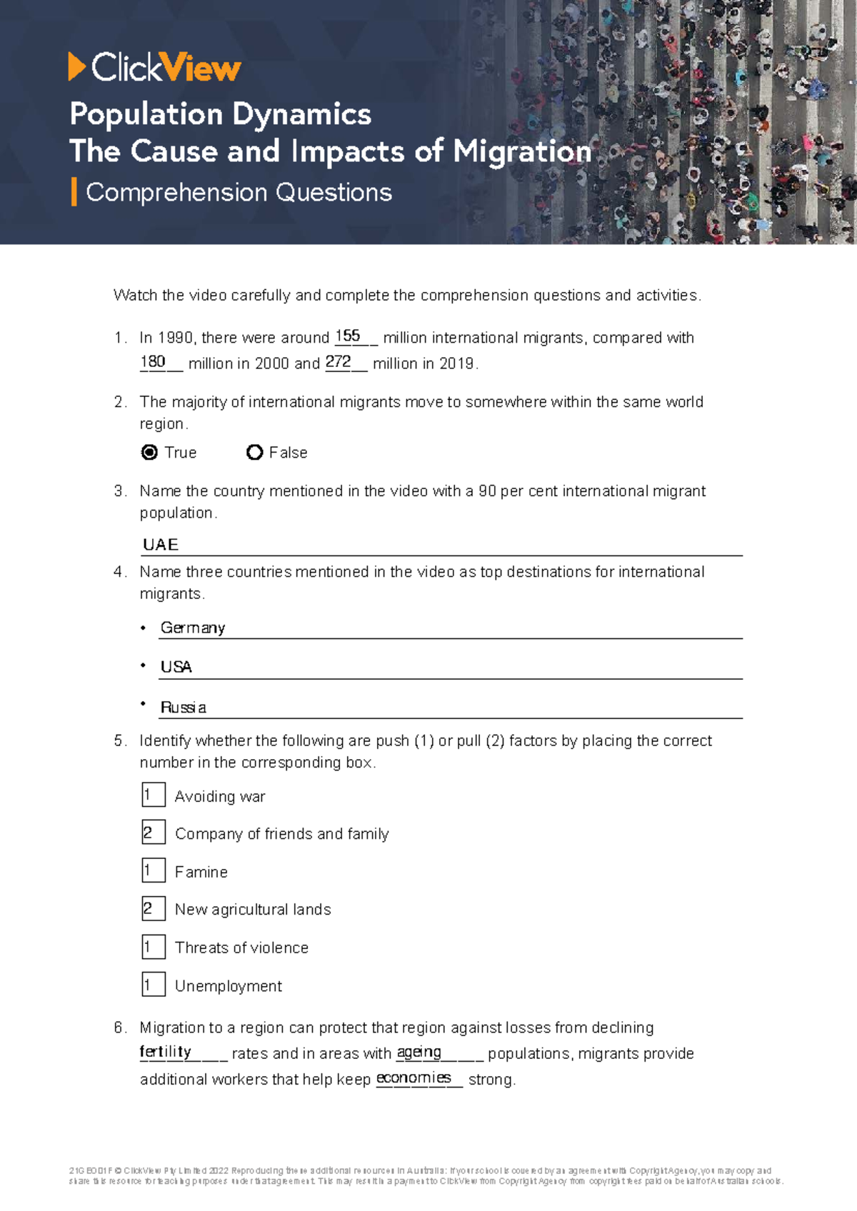 W9, L4 - Migration Dynamics: Comprehension Questions and Activities ...