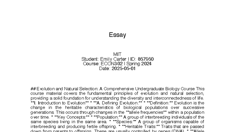 Evolution and Natural Selection: Comprehensive Notes for ECON302 - Studocu