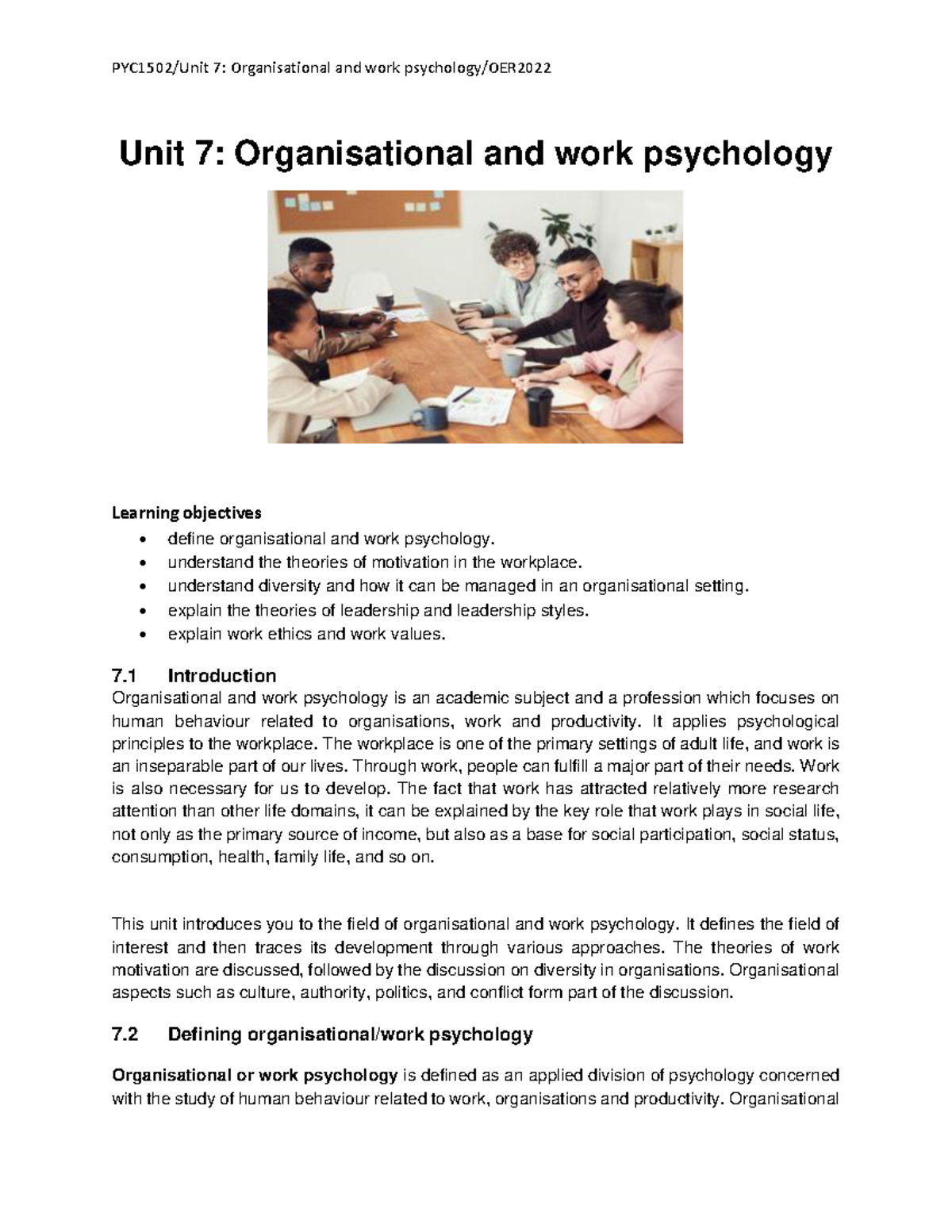Unit 7: Insights into Organisational & Work Psychology Concepts - Studocu