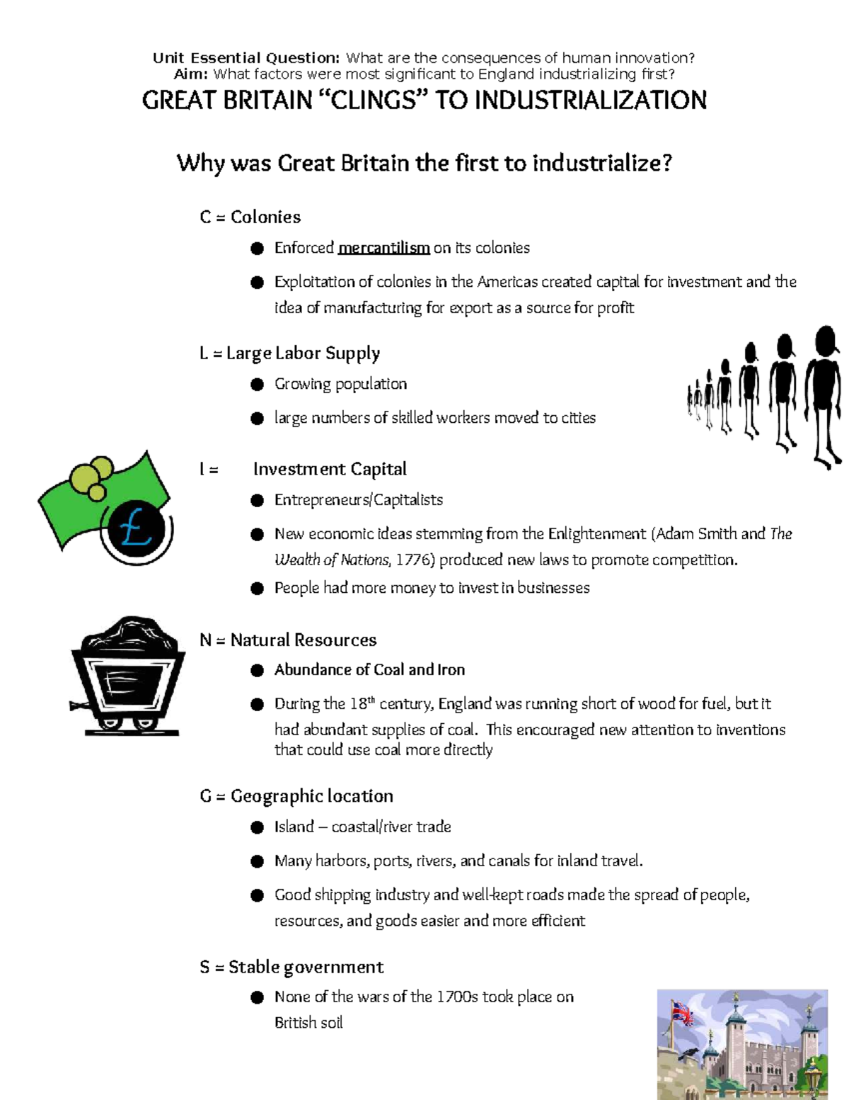 England Clings to Industrialization - Unit Essential Question: What are ...