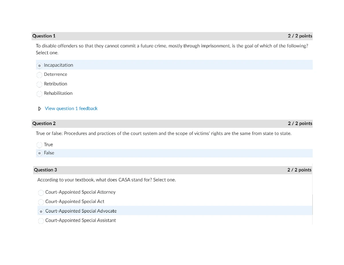 CJ 315 2-0 Check Your Knowledge (3.42)(D) - Question 1 0 0 points Which of the following ...