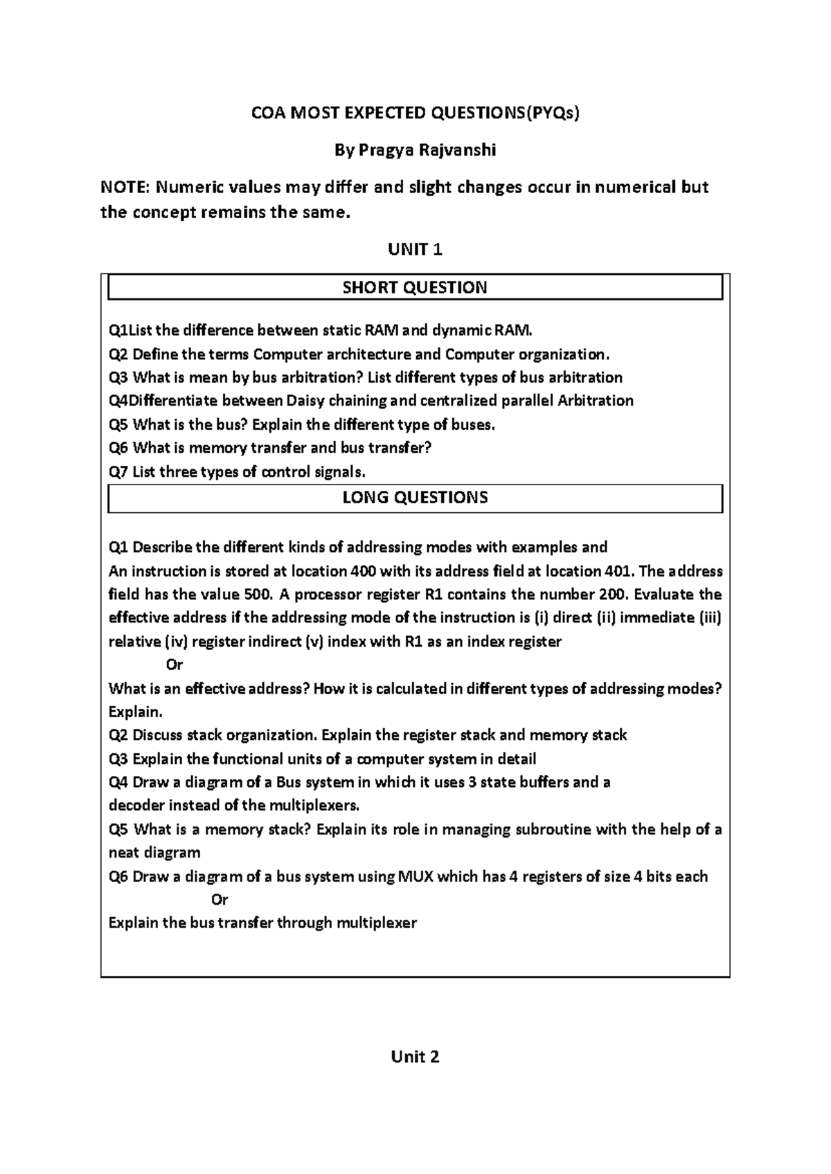 COA Most Expected Questions for Final Exam b5182a80-f59f-46a1-bdd7 ...