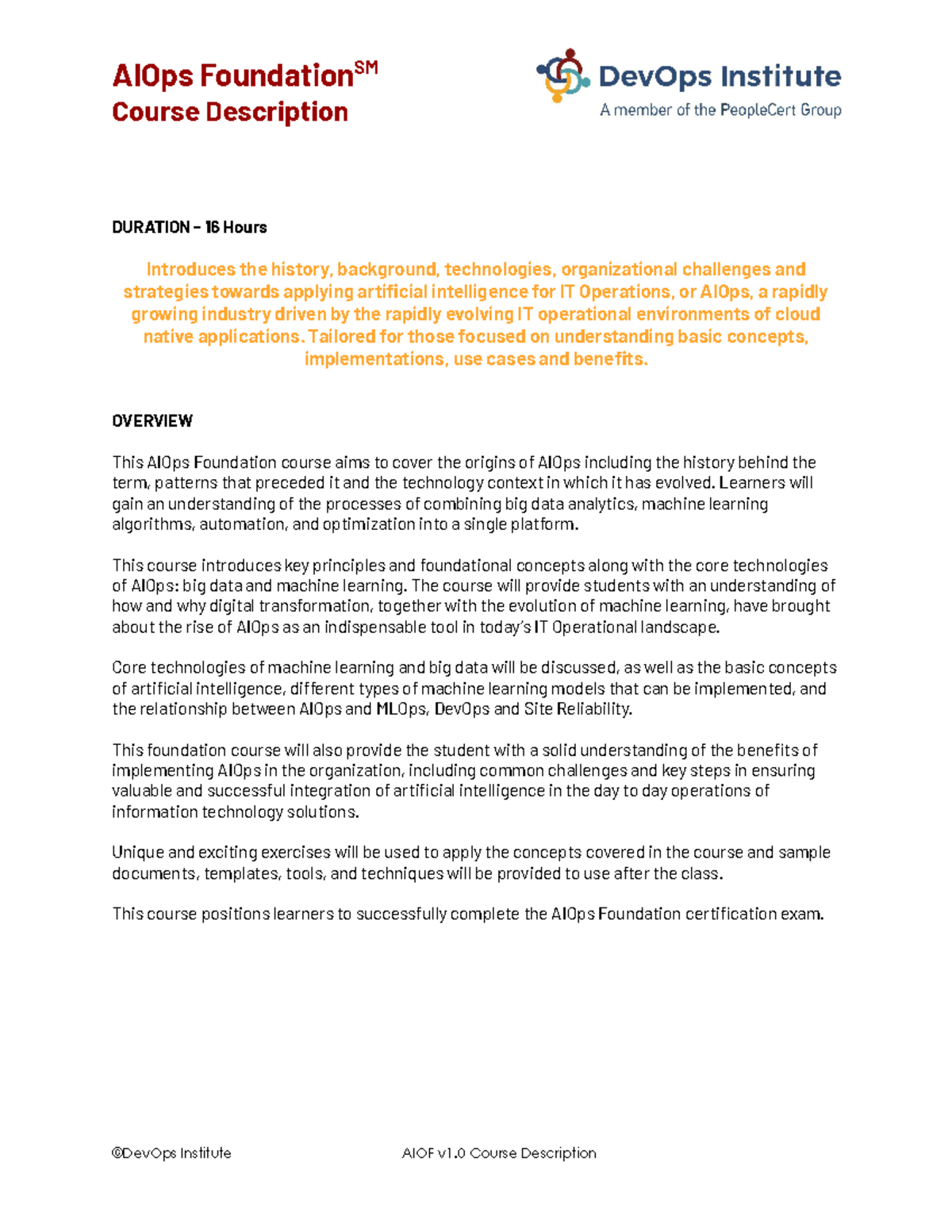 2024429984-AIOps Foundation - AIOps Foundation SM Course Description DURATION - 16 Hours ...