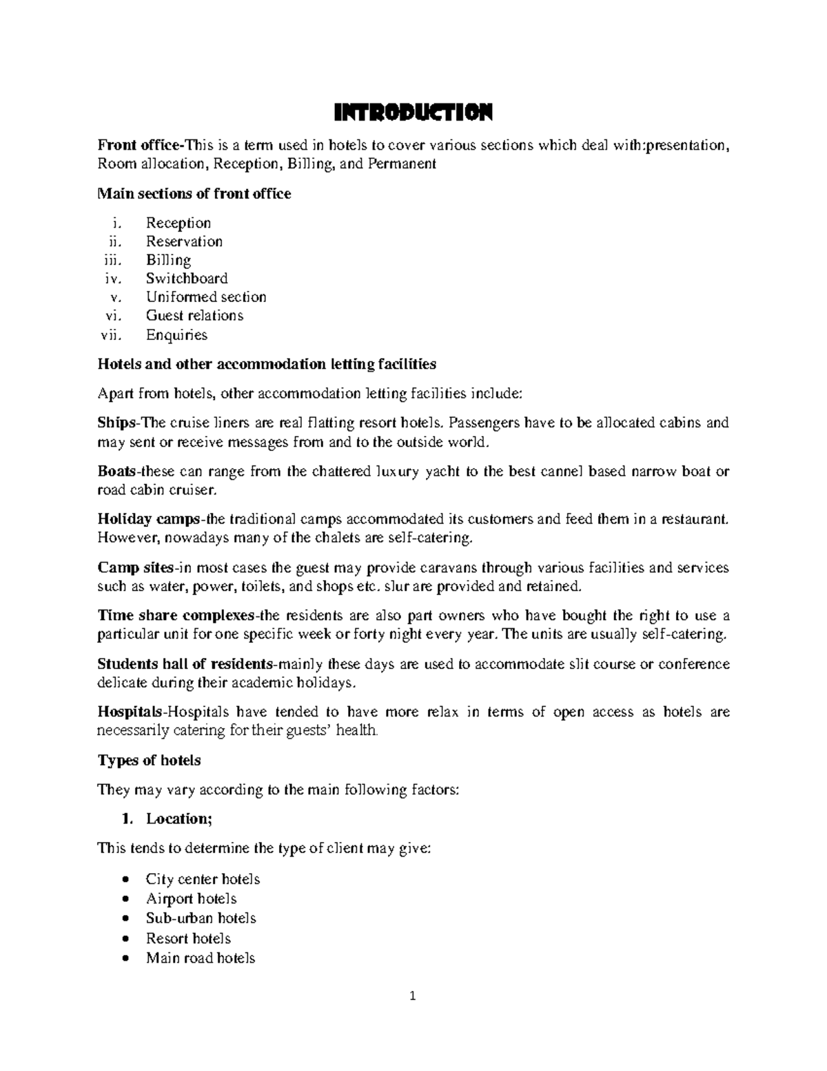 Front Office Operations Study Notes ED 101 - Studocu