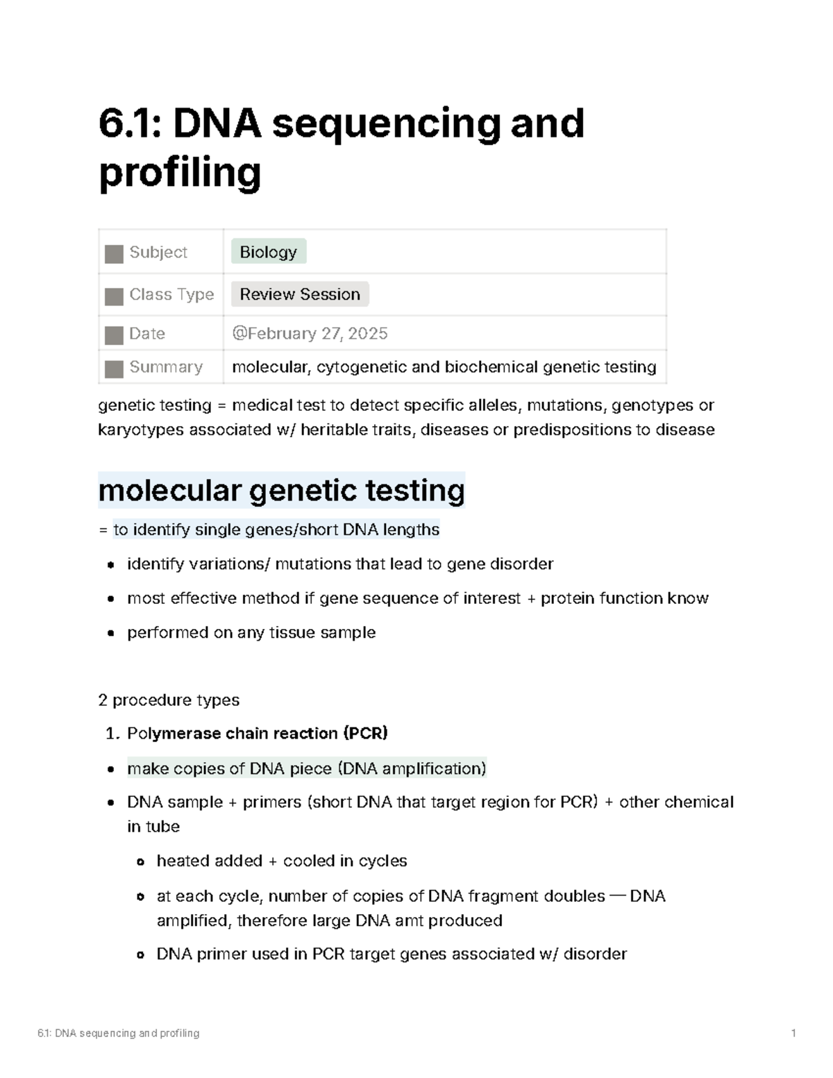 6.1: Review of DNA Sequencing and Profiling Techniques in Biology - Studocu