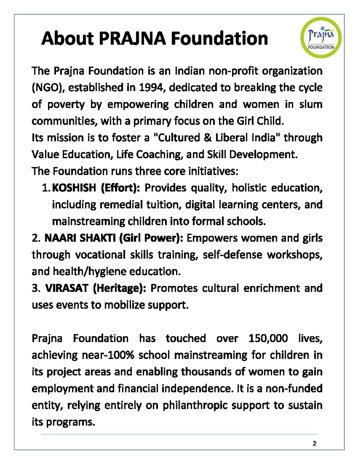Prajna Foundation Engagement Report: Insights & Impact 123456787 - Studocu