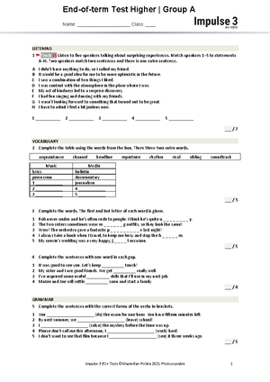 Otwórz (Impulse 3 Tests answer key) - ϭ Unit 1 Vocabulary Short Test 1 ...
