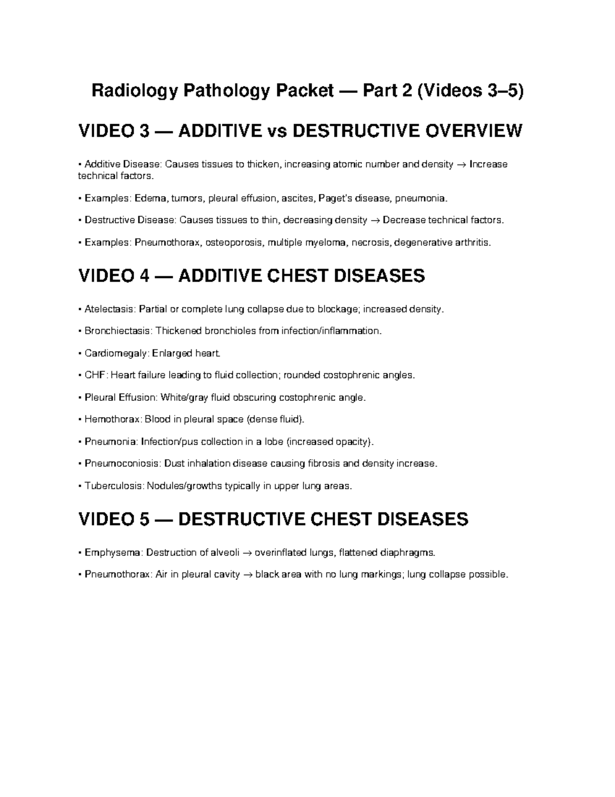 Radiology Pathology Packet Part 2: Additive vs Destructive Diseases ...