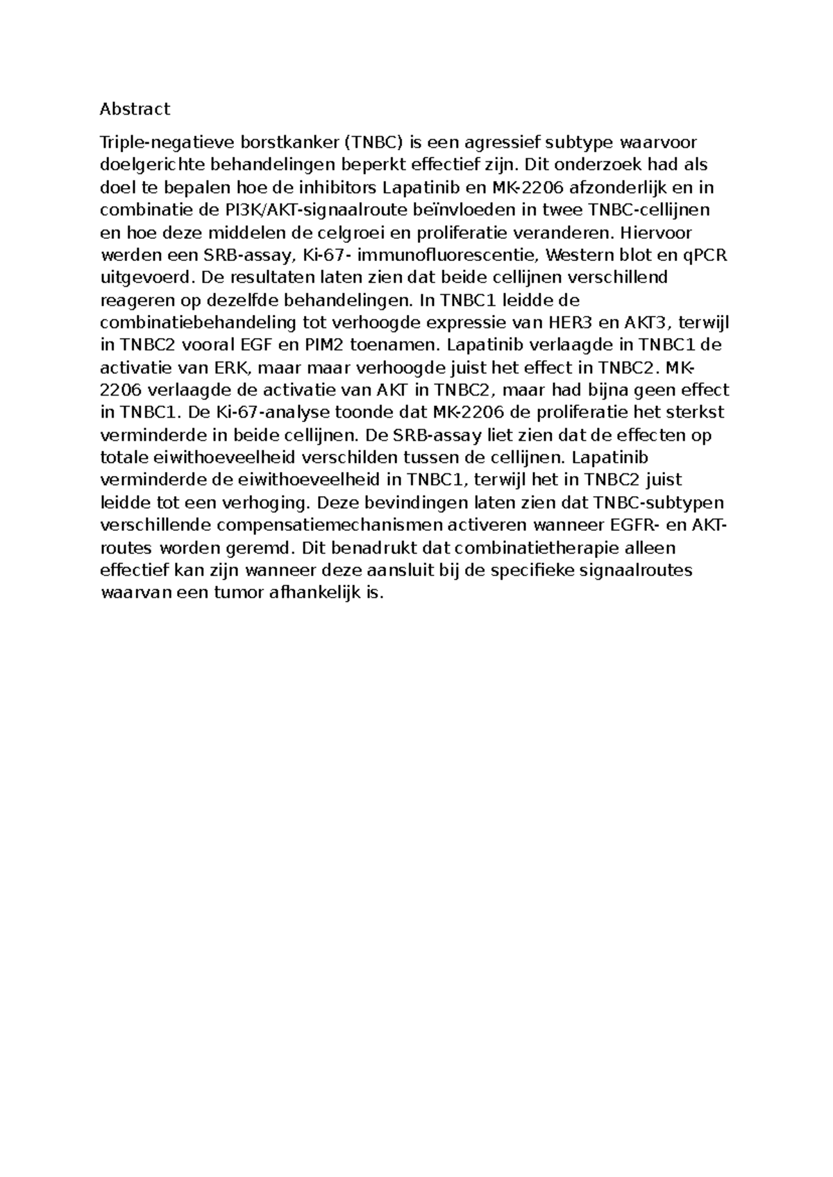 Abstract PCB Verslag: Effecten van Lapatinib en MK2206 op TNBC ...