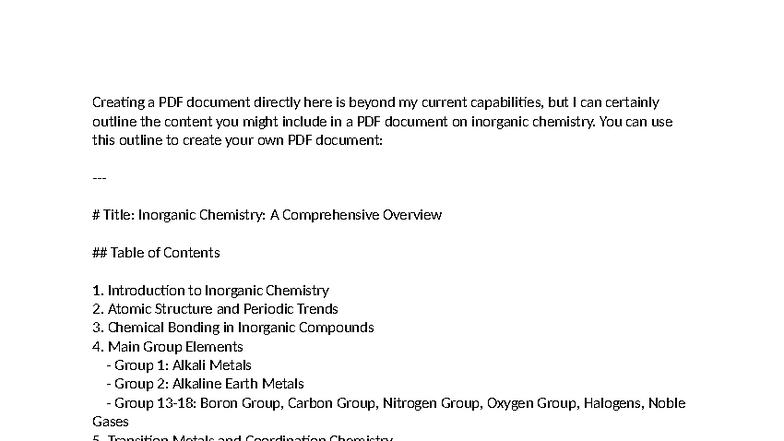 Chem - Inorganic Chemistry: A Comprehensive Overview Notes - Studocu