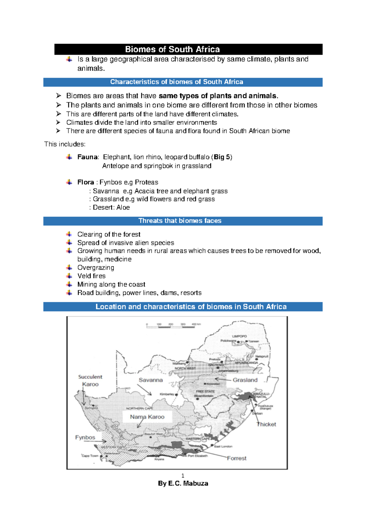 Biomes of South Africa: Characteristics and Ecological Importance - Studocu