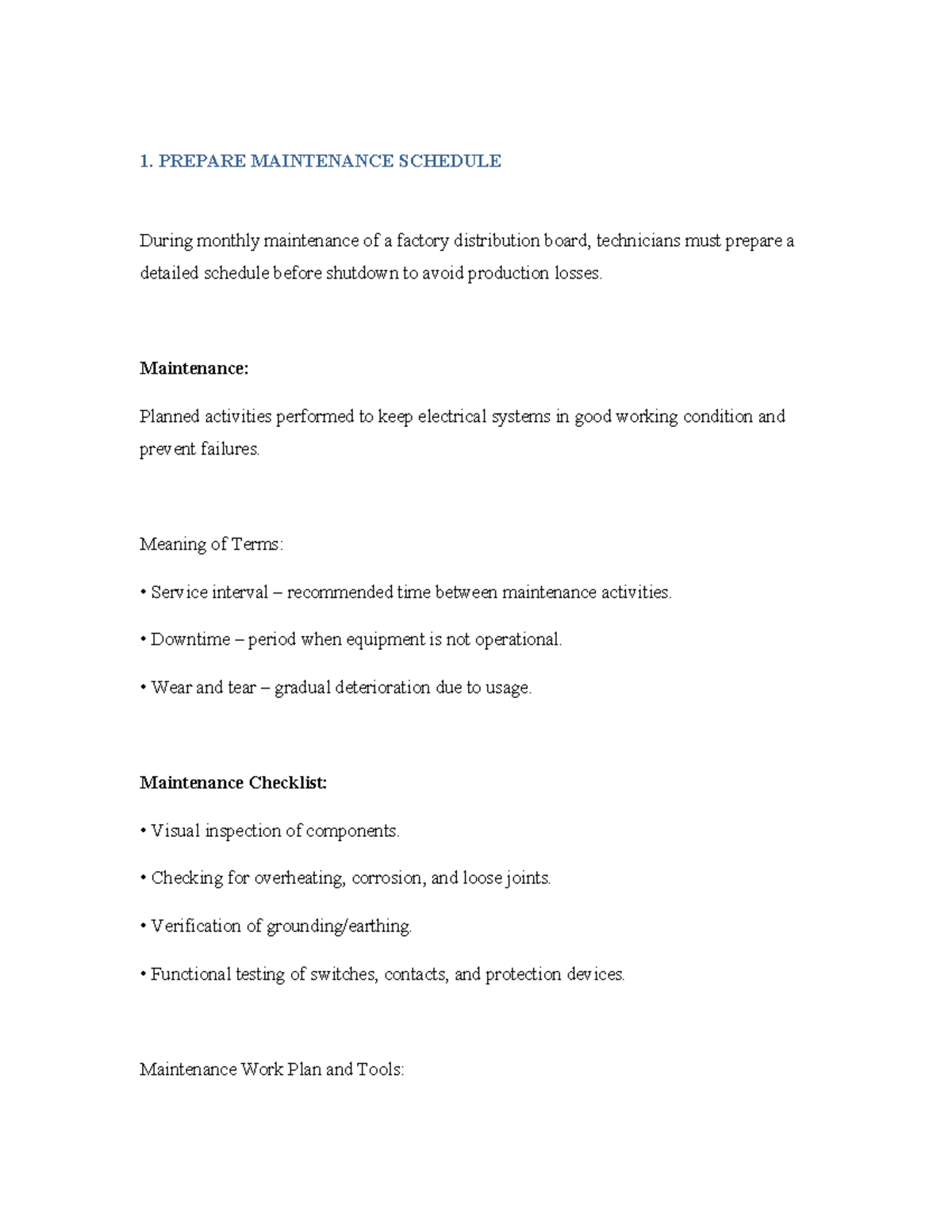 Electrical Maintenance Procedures & Tools Overview (ENG 101) - Studocu